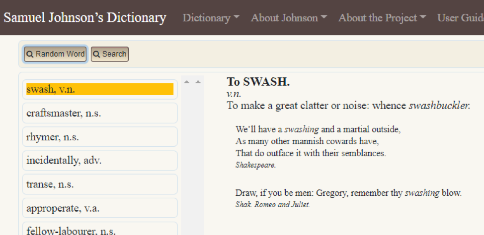 Guide to Searching – Johnson's Dictionary Online