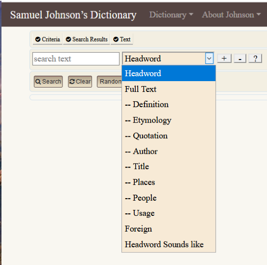 Guide to Searching – Johnson's Dictionary Online